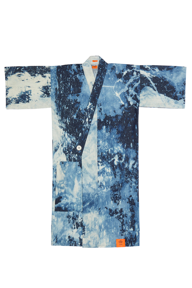 HAND-BLEACHED INDIGO SOTO LONG ROBE – S.R. STUDIO. LA. CA.